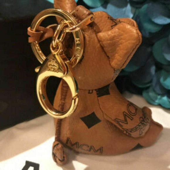 MCM | Accessories | Mcm Brown Cognac Visetos Pig Keychain Bag Charm ...